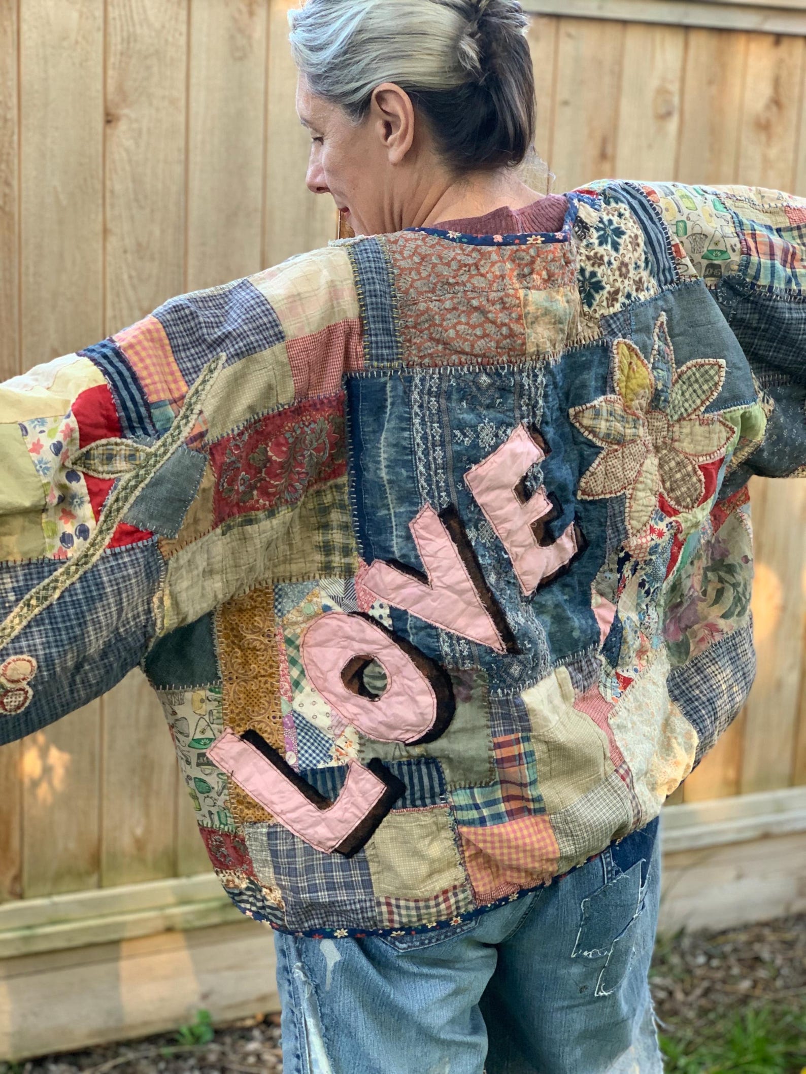 Handstitched Patchwork Quilt Jacket: Upcycled Appliqué, Oversized Fit ...
