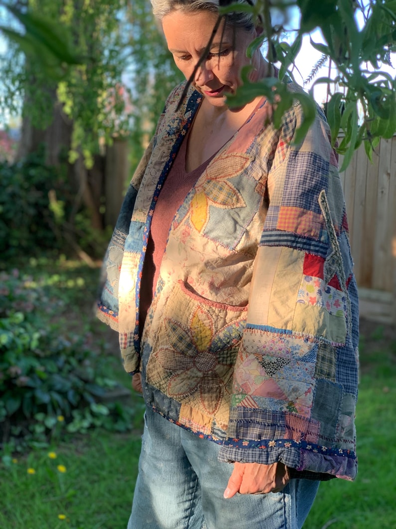 Handstitched Patchwork Quilt Jacket: Upcycled Appliqué, Oversized Fit ...