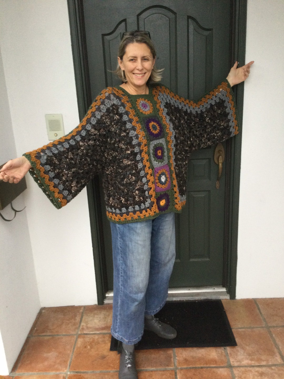 Handmade Granny Square Oversized Sweater: Reversible Crochet Pullover ...