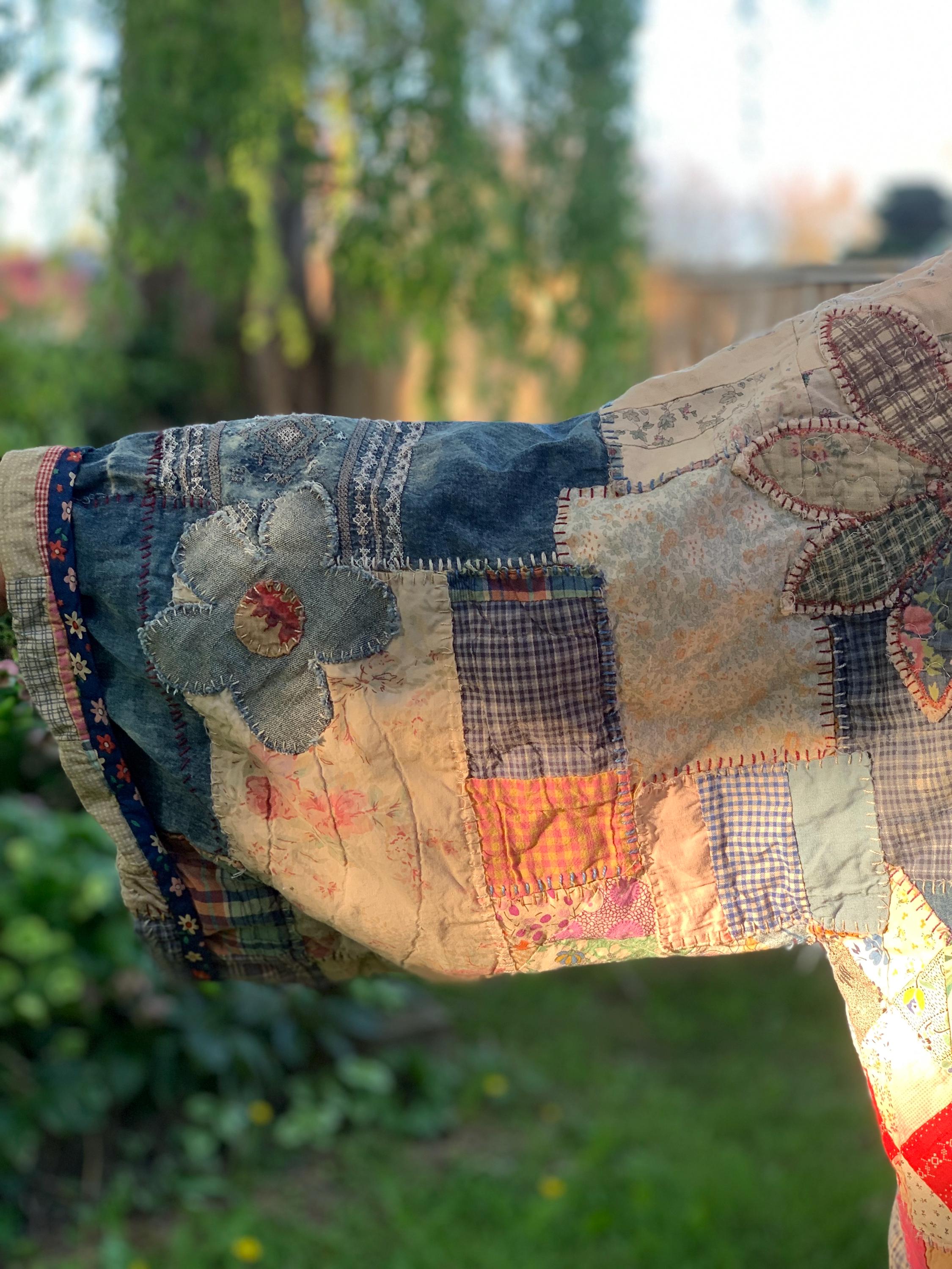 Handstitched Patchwork Quilt Jacket: Upcycled Appliqué, Oversized Fit ...