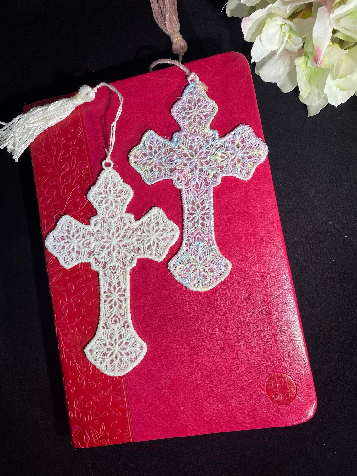 Embroidered Lace Cross Bookmark White or Variegated Pastel | Etsy