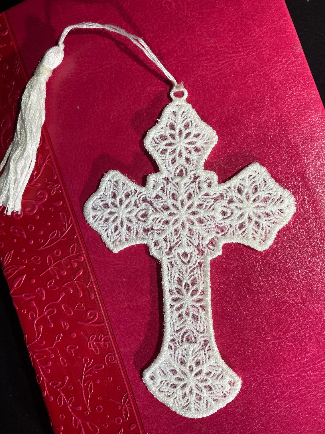 Embroidered Lace Cross Bookmark White or Variegated Pastel | Etsy