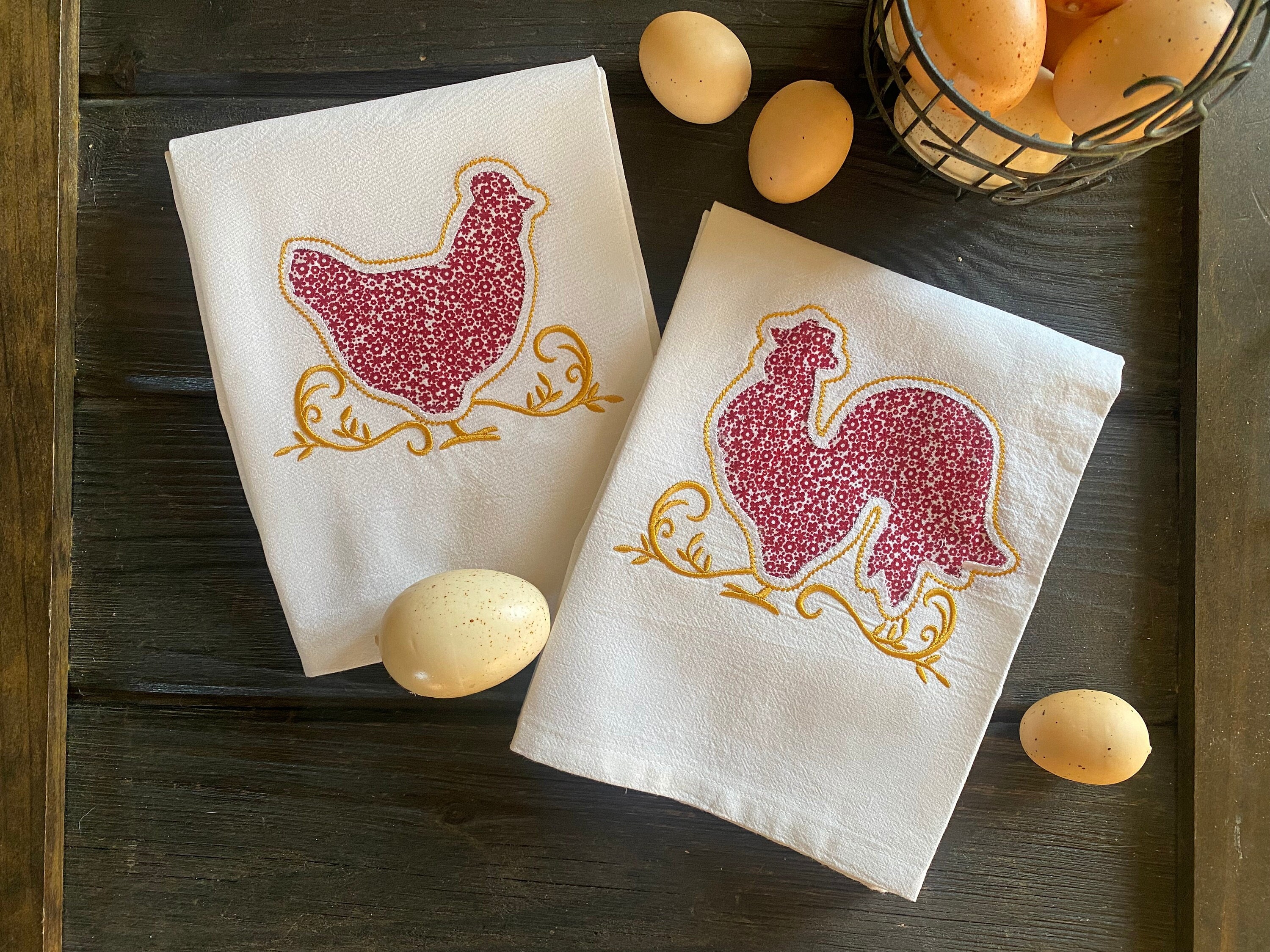 Chicken Kitchen Towels Rooster Towel Hen Towel Rooster Hen Pair Reverse ...