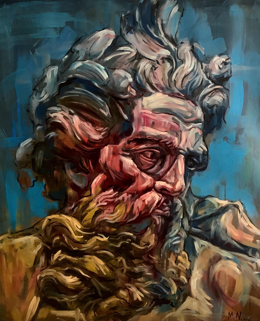 Neptune Painting, Statue Oil Painting, Poseidon, Greek Mythology ...