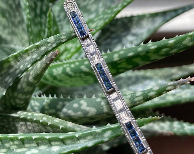 Vintage Sterling Silver Art Deco Bar Pin With Blue Rhinestones - Etsy