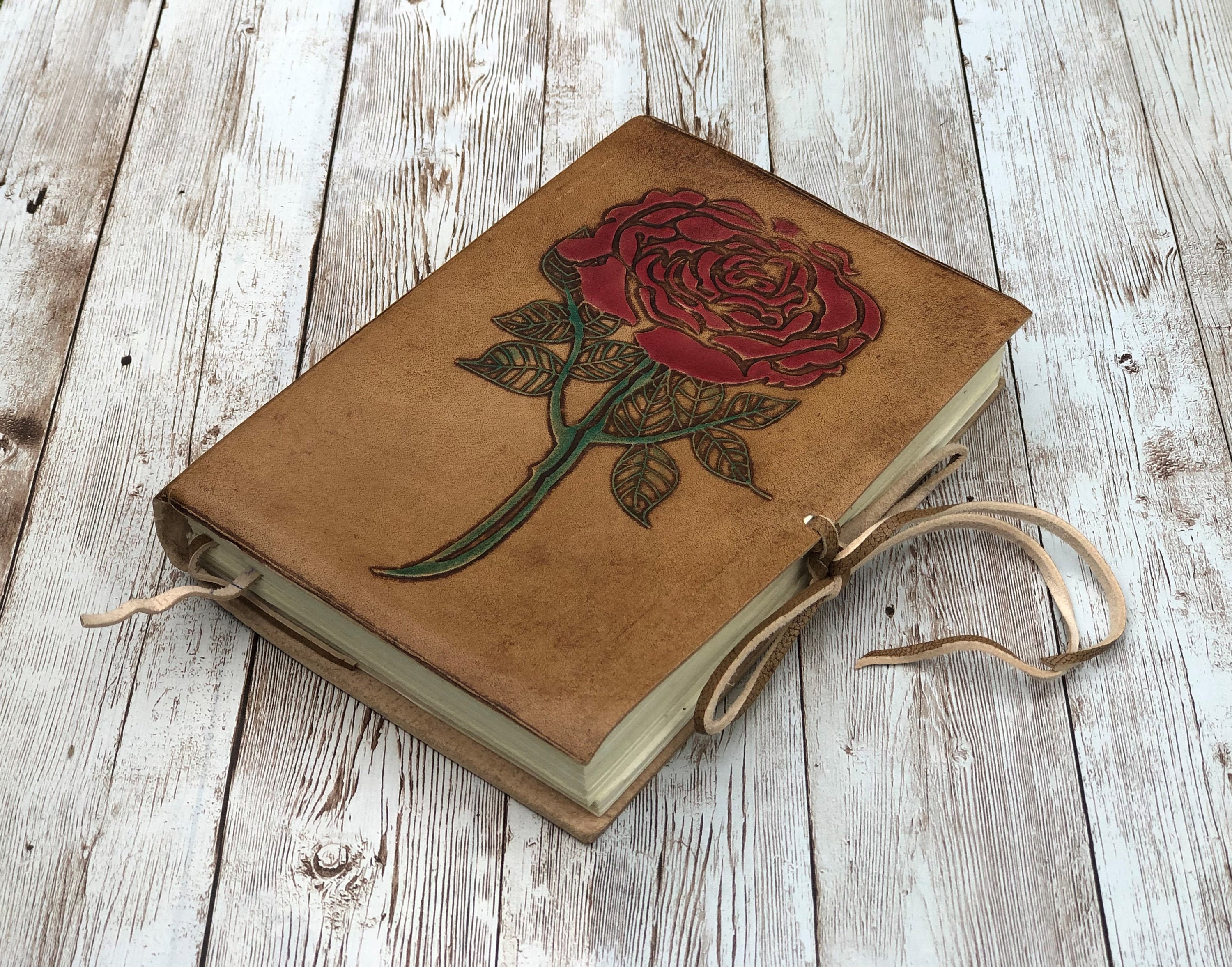 Embossed Leather Journal - 7x5 Vintage Leather Notebook - Leather ...