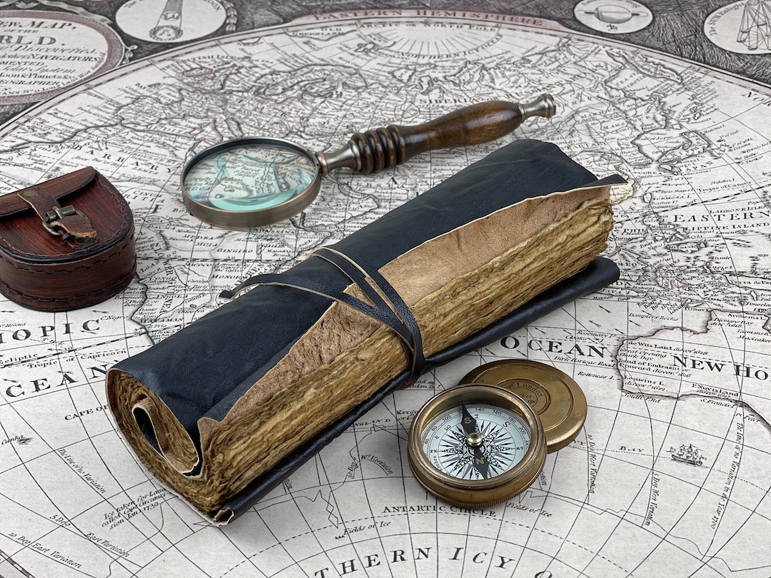 Handmade Scroll Travel Leather Journal, 9x6 Travel Diary Notebook ...