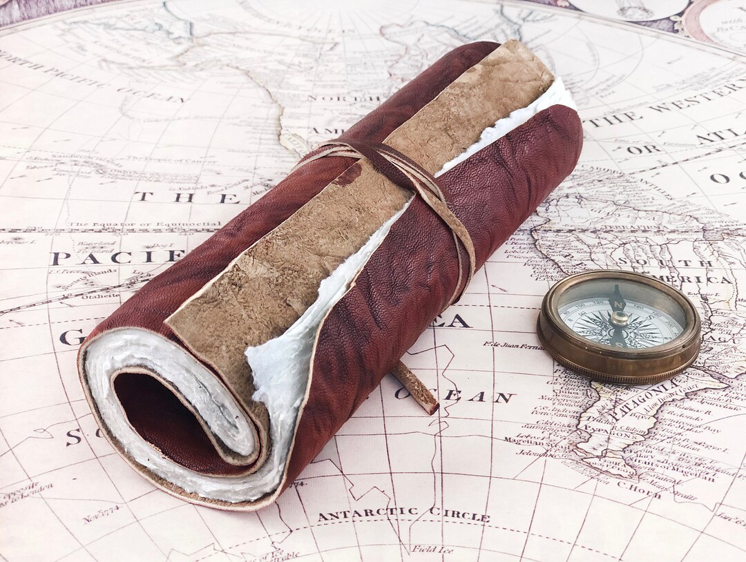 Vintage Handmade Scroll Leather Journal - 9x6 Travel Diary Notebook ...