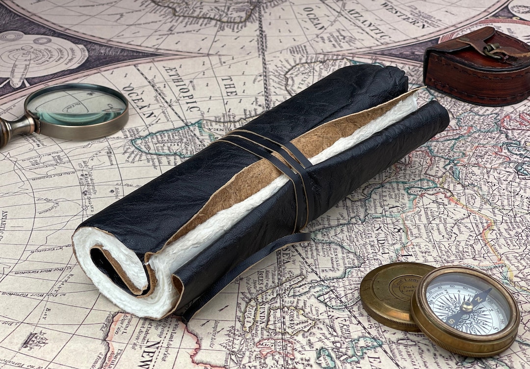 Vintage Handmade Scroll Leather Journal - 9x6 Travel Diary Notebook ...