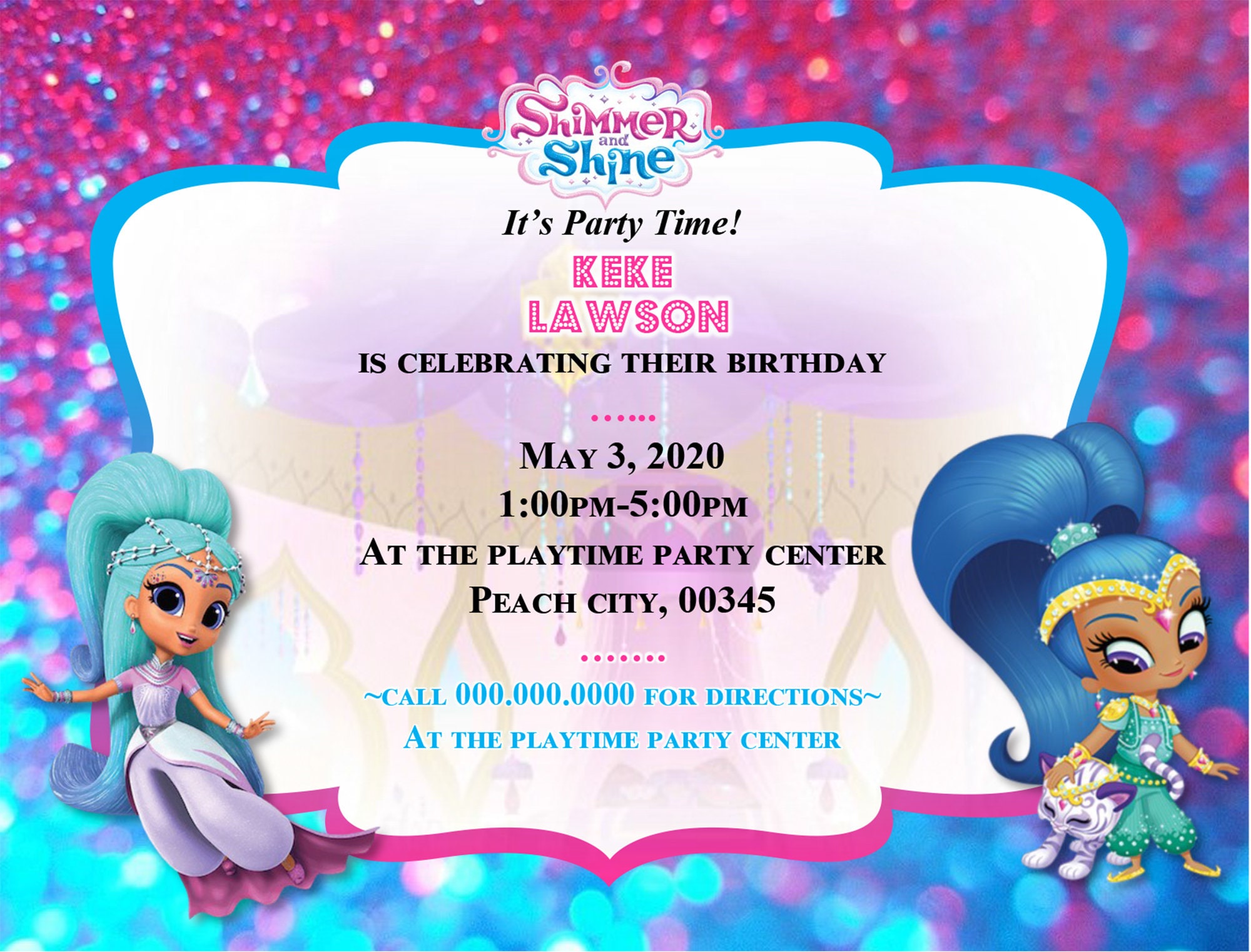 Custom Shimmer and Shine Birthday Invitation Digital Template - Etsy