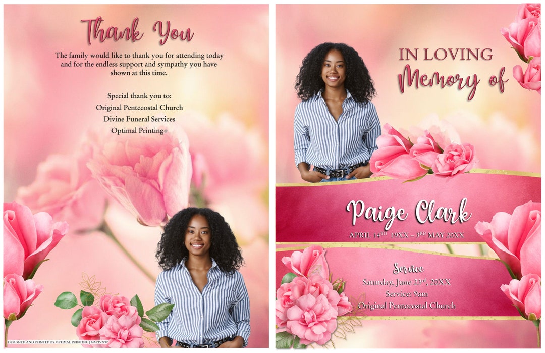 Pink Floral Funeral or Memorial Tabloid Program Booklet Publisher ...