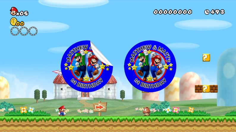 Mario Bros Nintendo 2x2 Circle Round Birthday Label Custom Digital ...