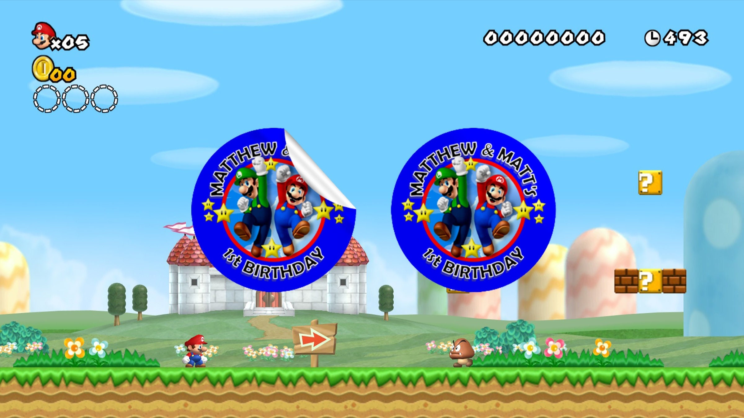 Mario Bros Nintendo 2x2 Circle Round Birthday Label Custom Digital ...