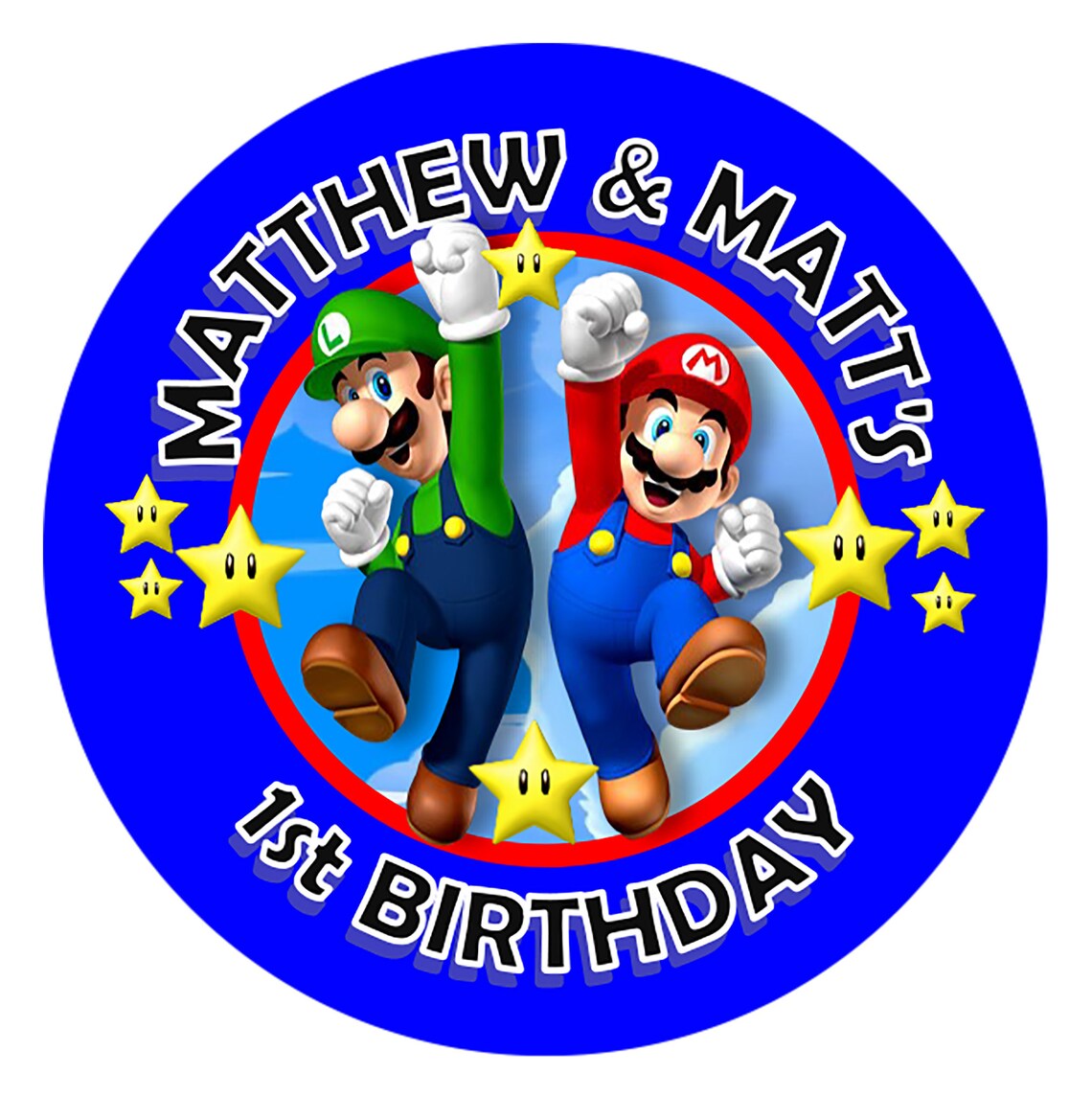 Mario Bros Nintendo 2x2 Circle Round Birthday Label Modello ...