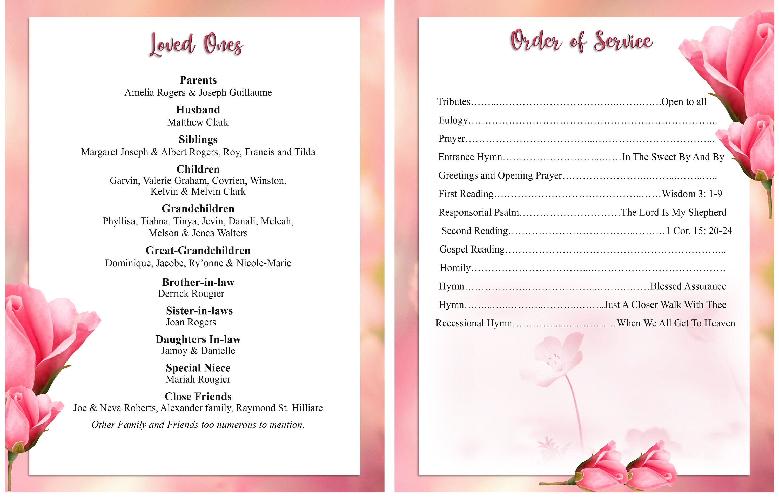 Pink Floral Funeral or Memorial Tabloid Program Booklet Publisher ...