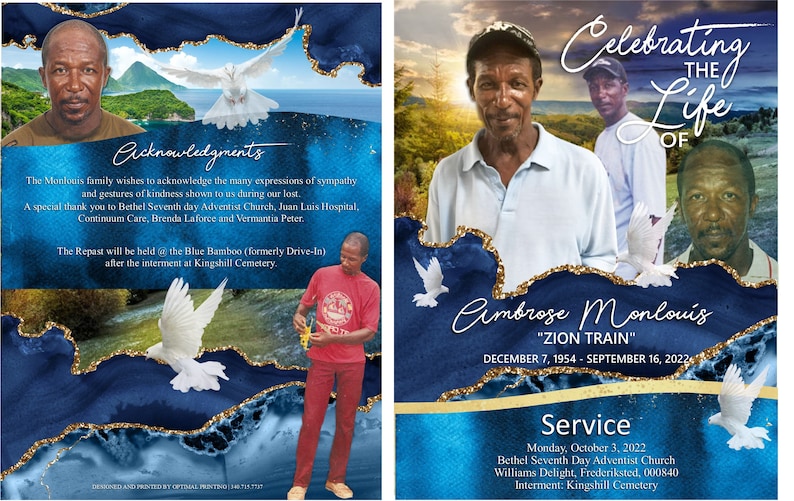 Blue and Gold Funeral or Memorial Tabloid Program Booklet Publisher ...