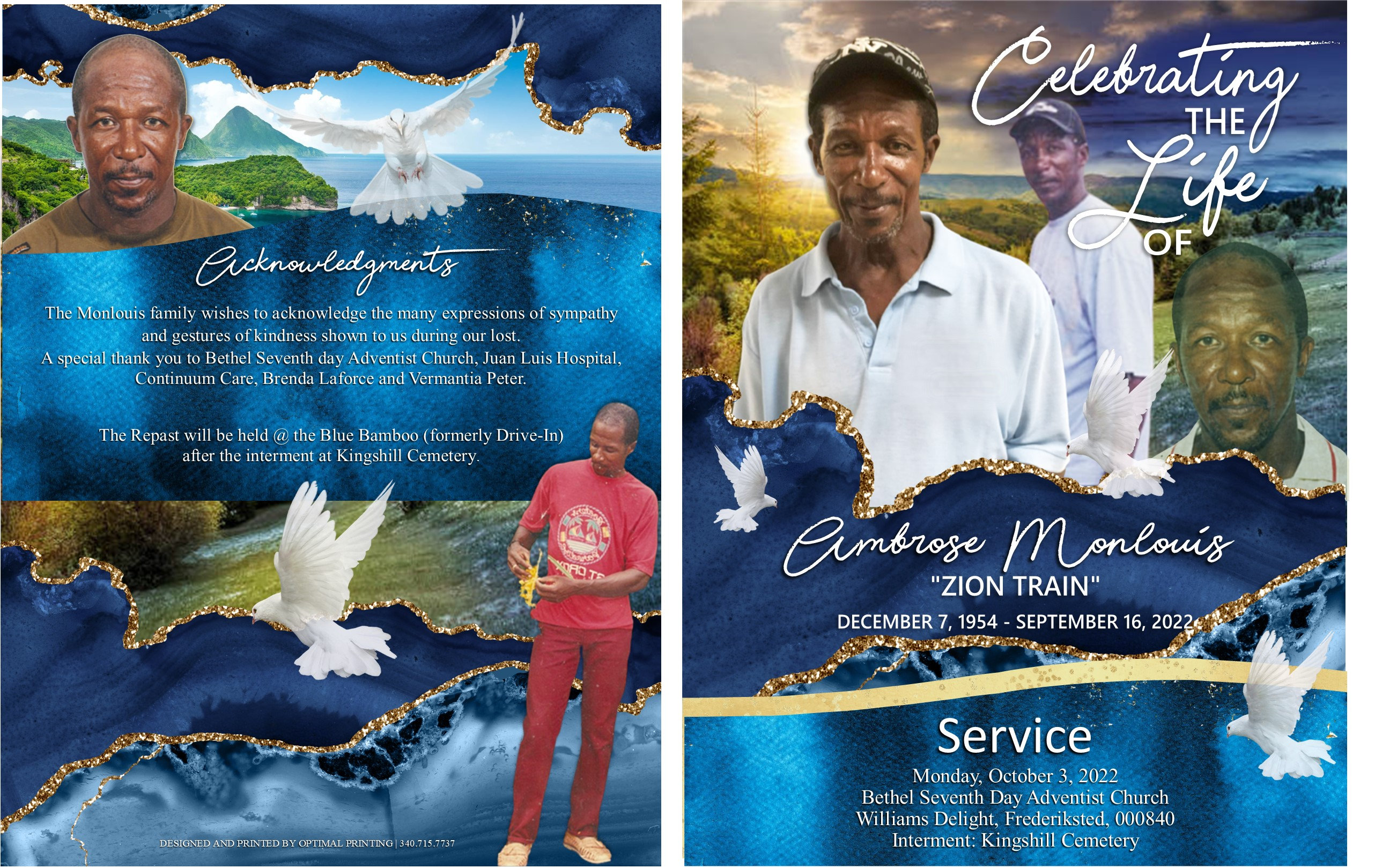 Blue and Gold Funeral or Memorial Tabloid Program Booklet Publisher ...