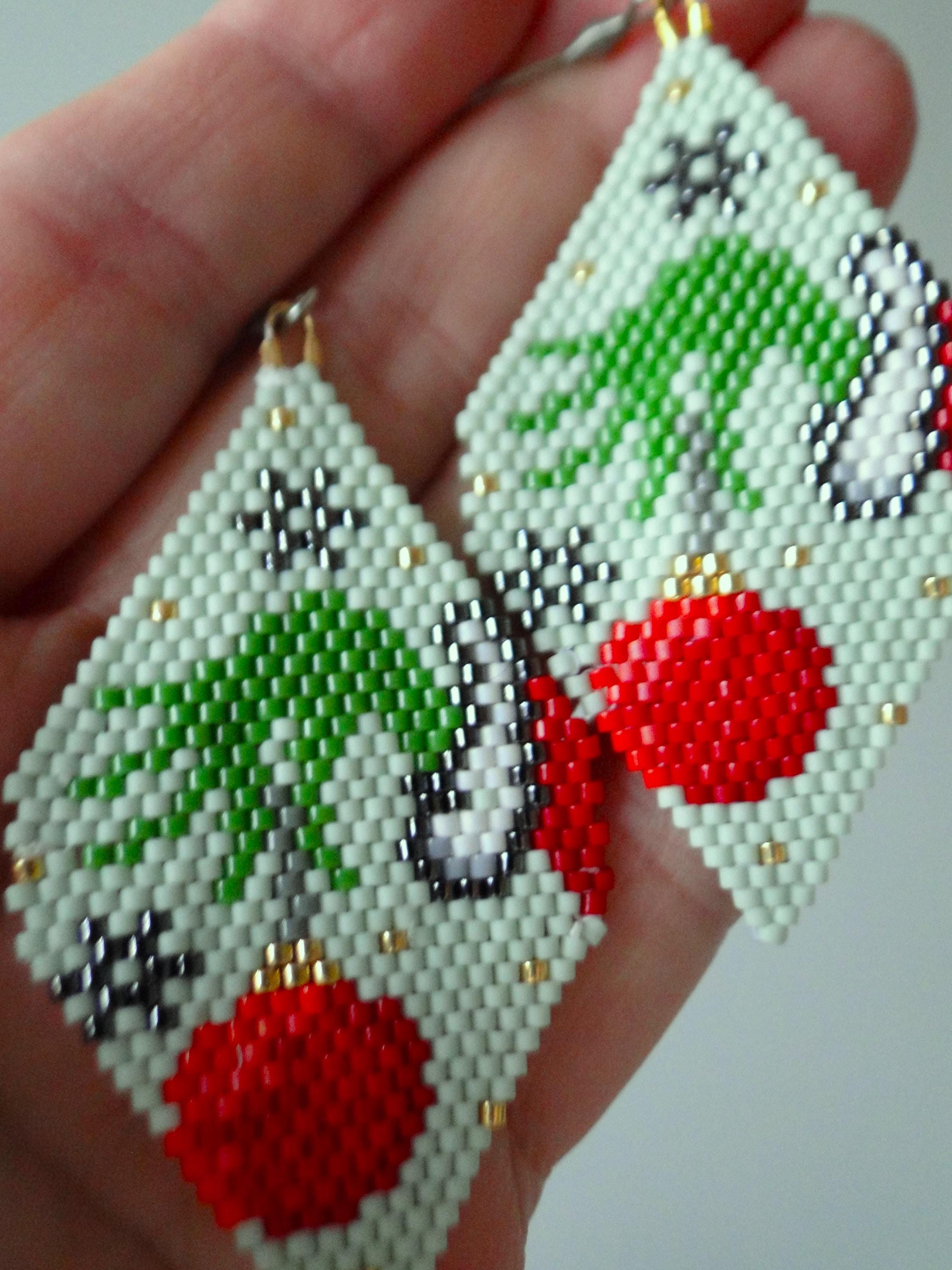 Glass Beaded Earrings, the Grinch, Handmade, Christmas Gift ...
