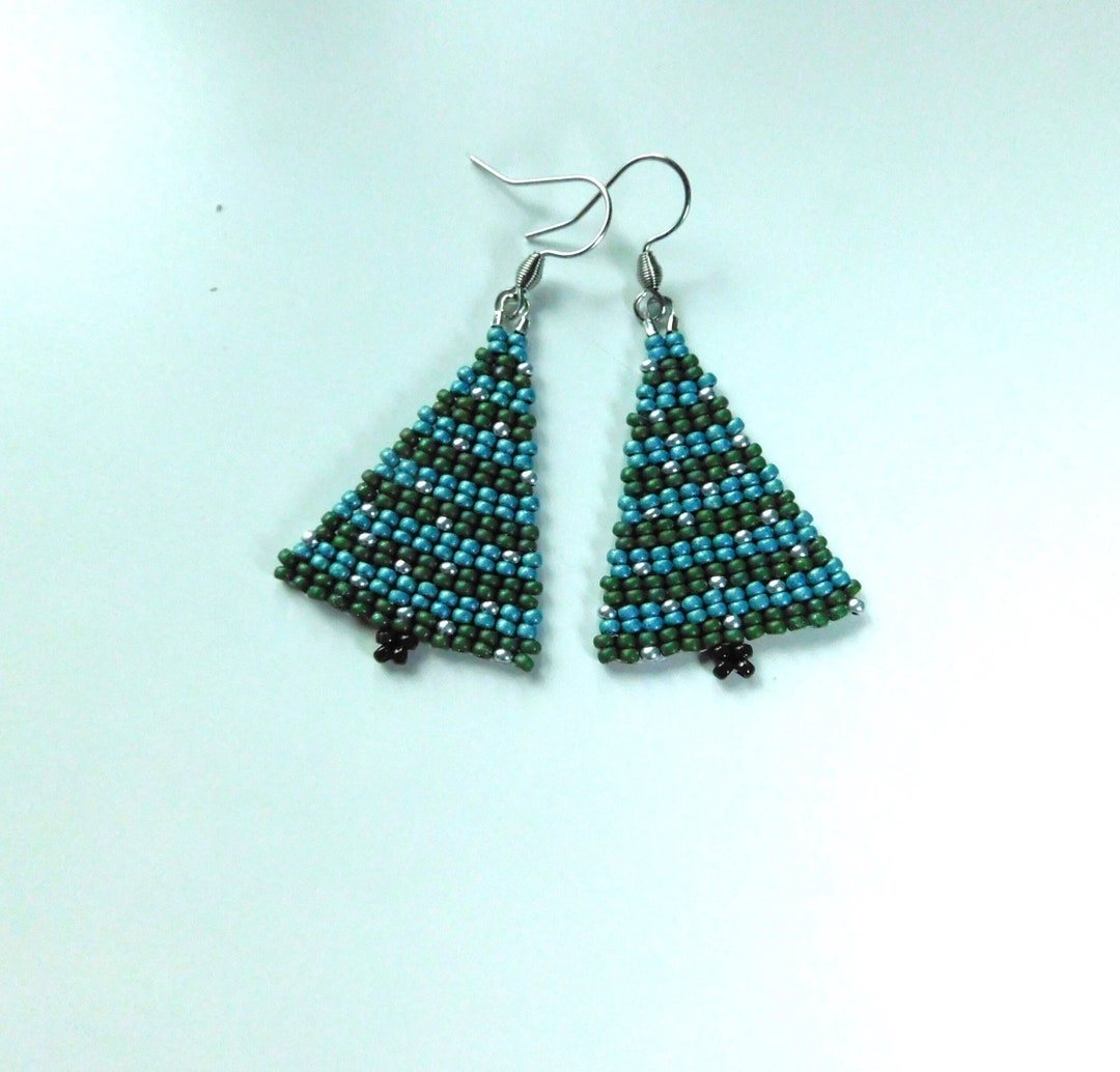 Christmas Tree Beaded Earrings, Handmade Jewelry, Glass Beads, Gift for ...
