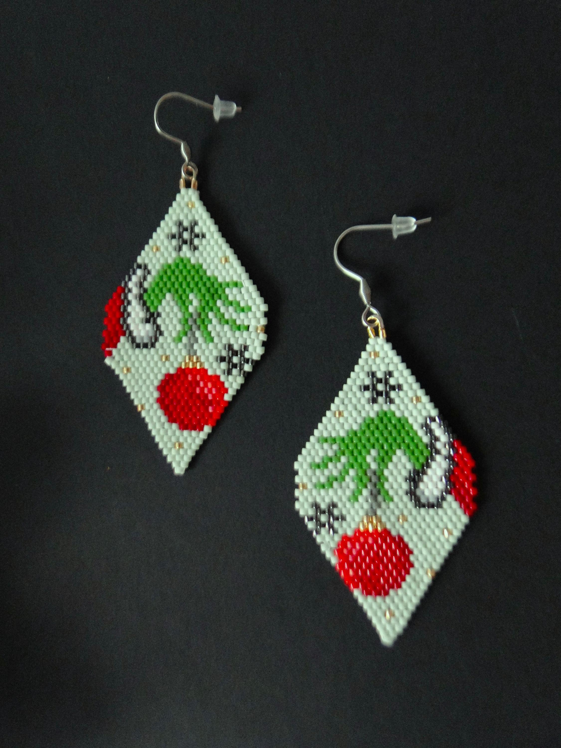 Glass Beaded Earrings, the Grinch, Handmade, Christmas Gift ...