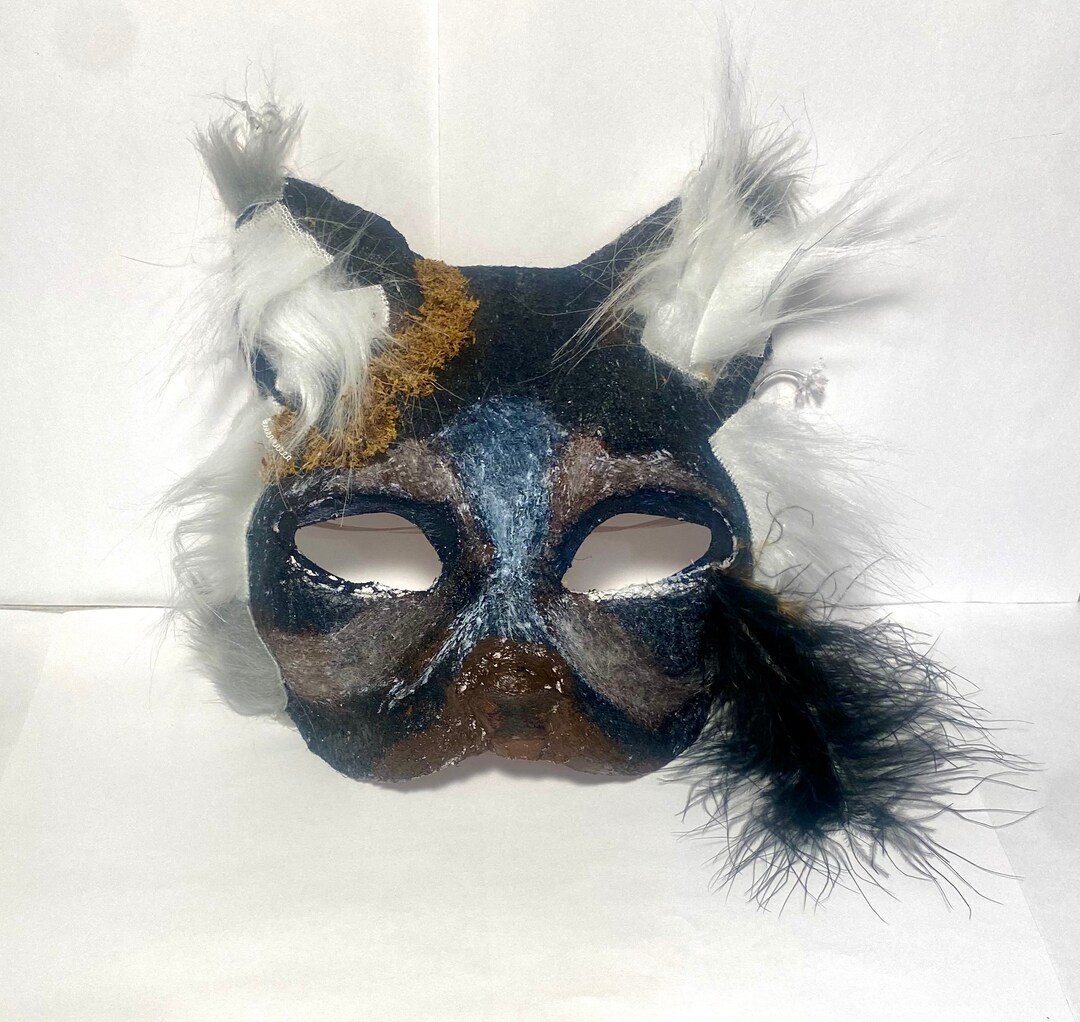 Therian Cat Mask Tabby Cat Paper Machete Felted Hand Painted Mask ...