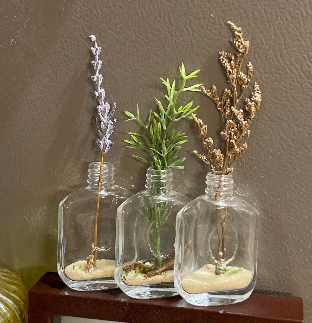 Bud Vases Small Decorative Glass Bottles Empty Screw Top Mini Clear ...