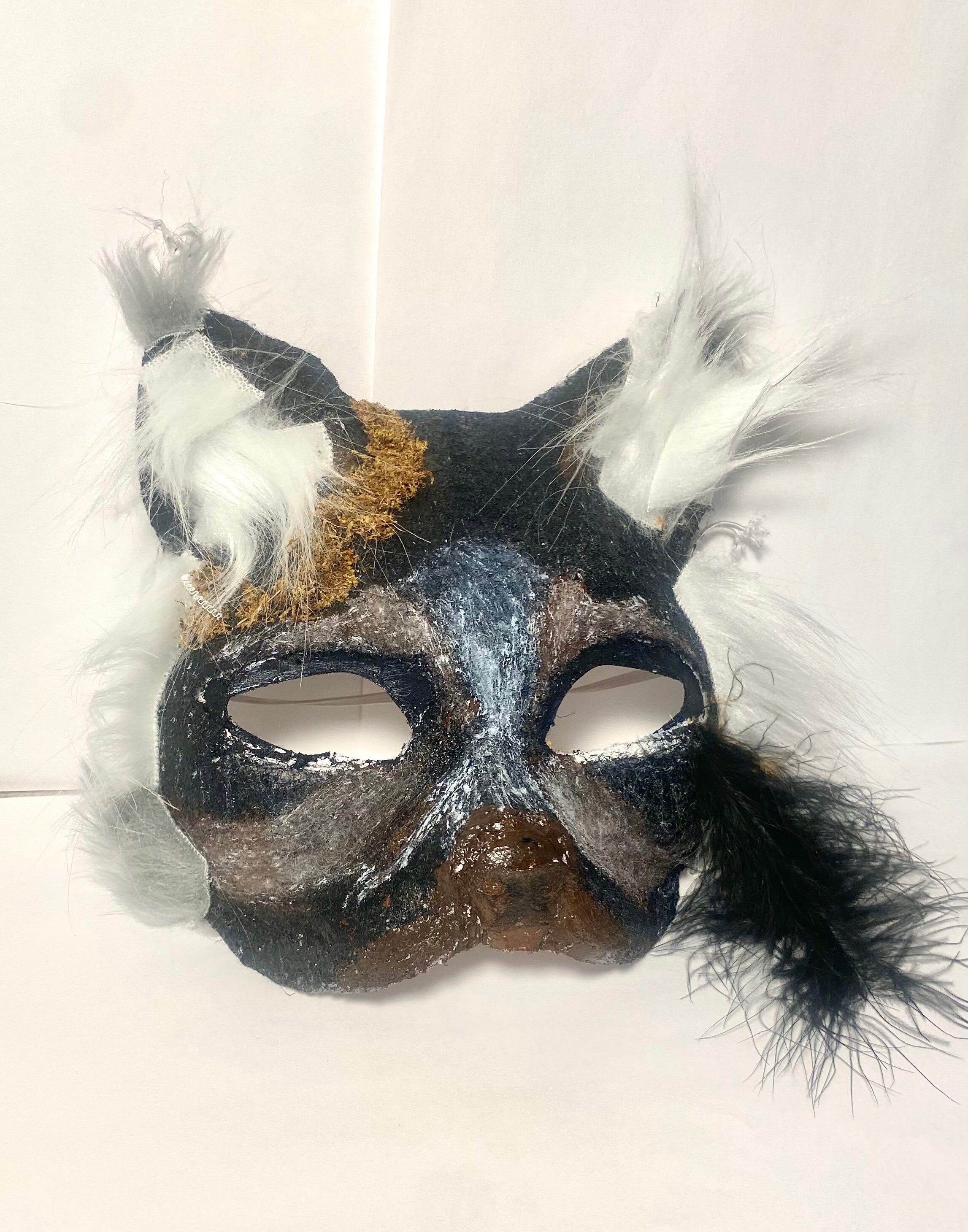 Therian Cat Mask Tabby Cat Paper Machete Felted Hand Painted Mask ...