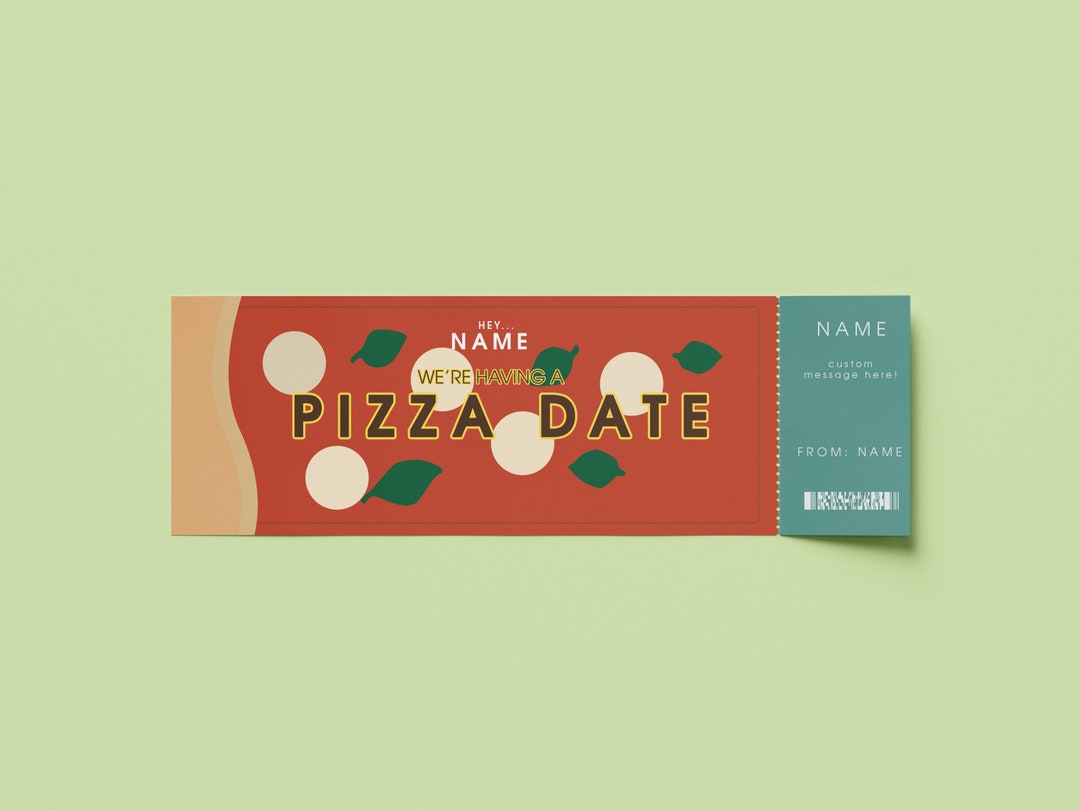 PIZZA DATE - Customized Date Ticket Printable | Personalized Romantic ...