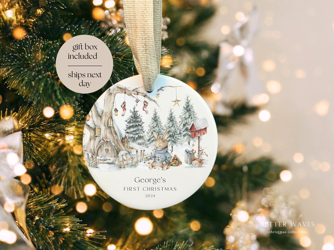 Personalized Baby First Christmas Decoration Rabbit, Baby's First ...