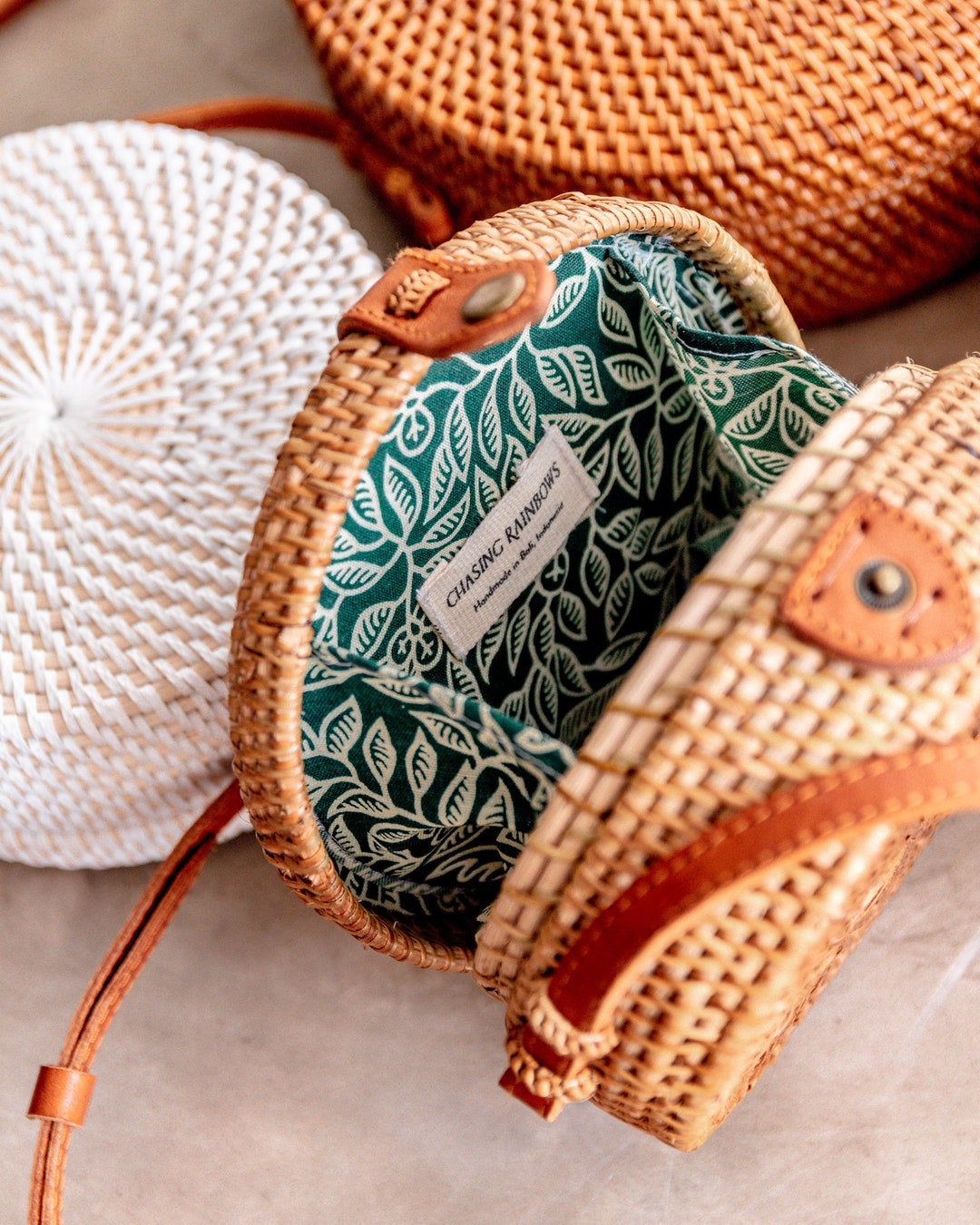 Mini Rattan Rounded Bag With Leather Strap L Stylish Woven Handbag L ...