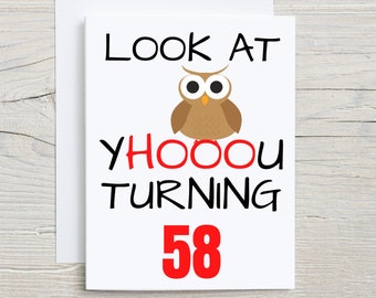 Funny 58th Birthday Card Funny Birthday Card for 58 Year Old - Etsy