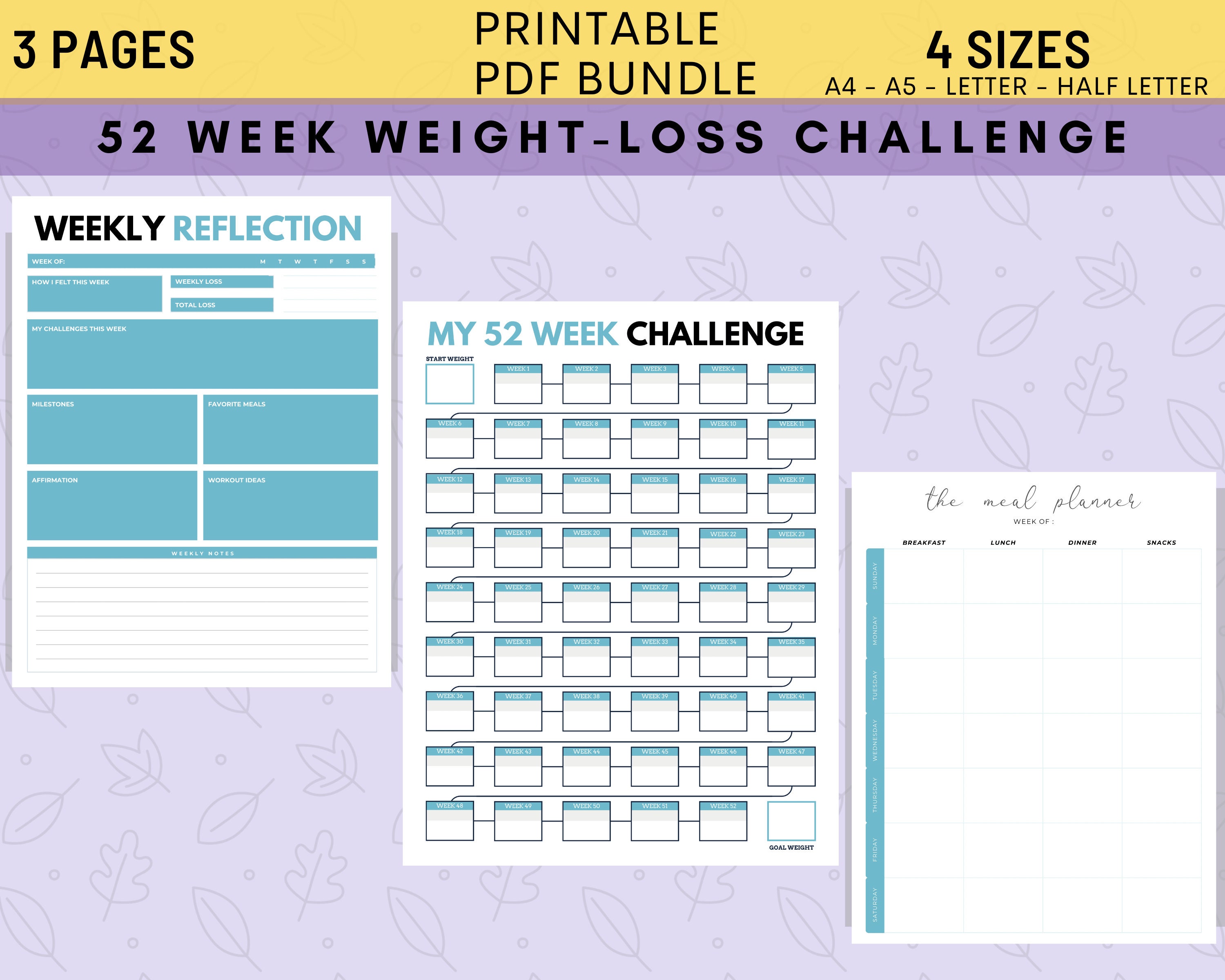 52 Week Fitness Challenge Weekly Fitness Planner Printable Weekly ...