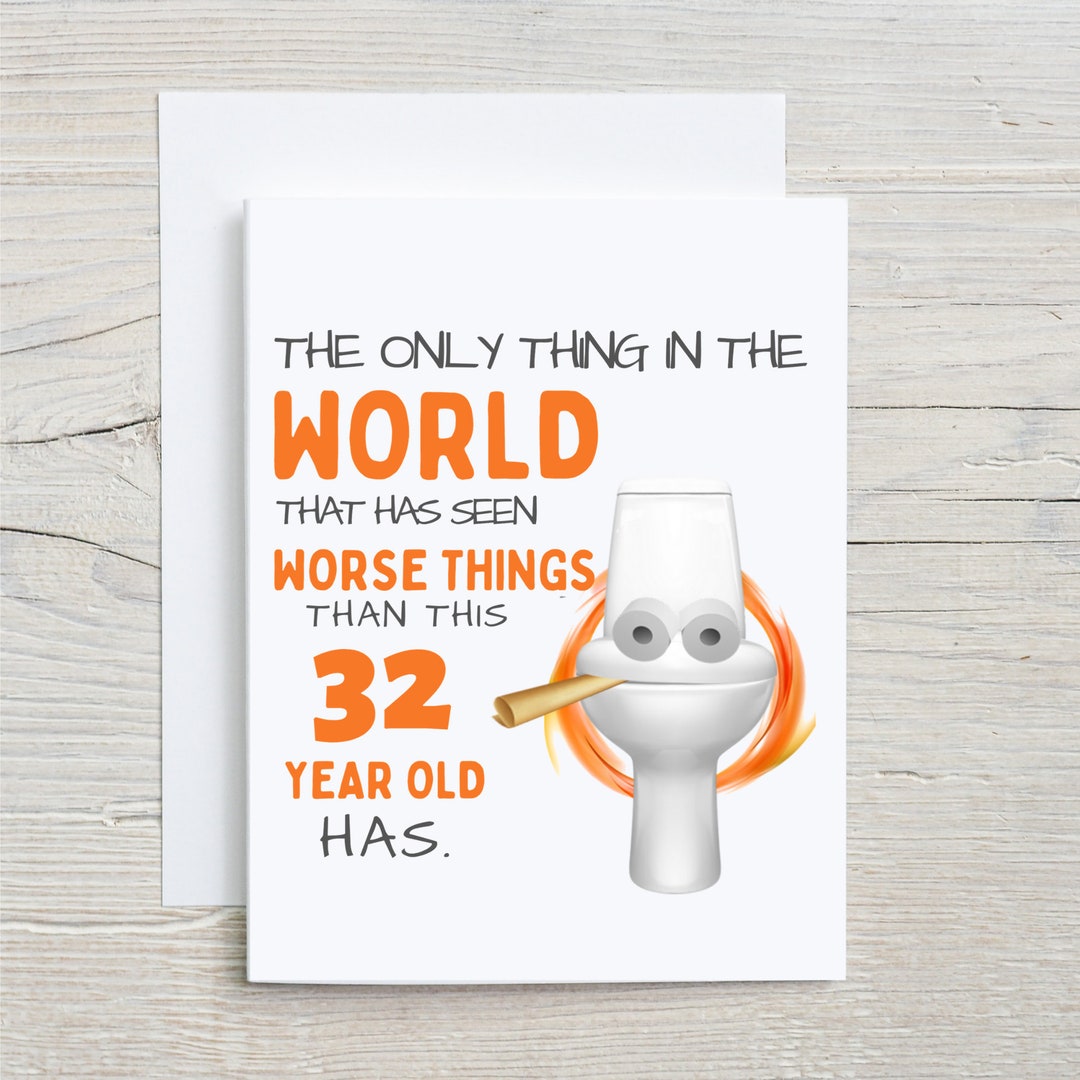 32nd Birthday Card, Funny Birthday Card, Greeting Card, 32nd Birthday ...