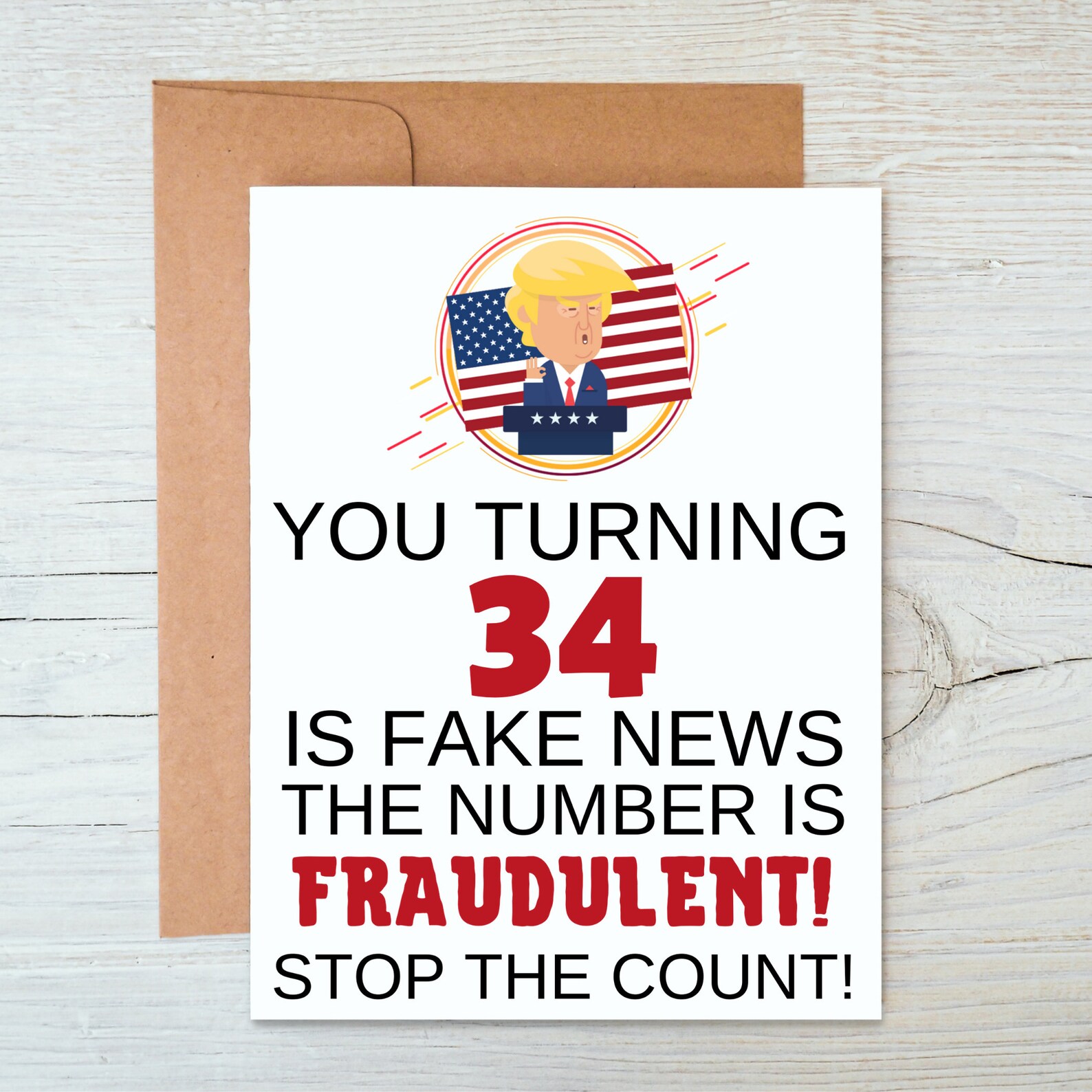 34th Birthday Card, Funny 34th Birthday Card, 34th Birthday Gift Idea ...