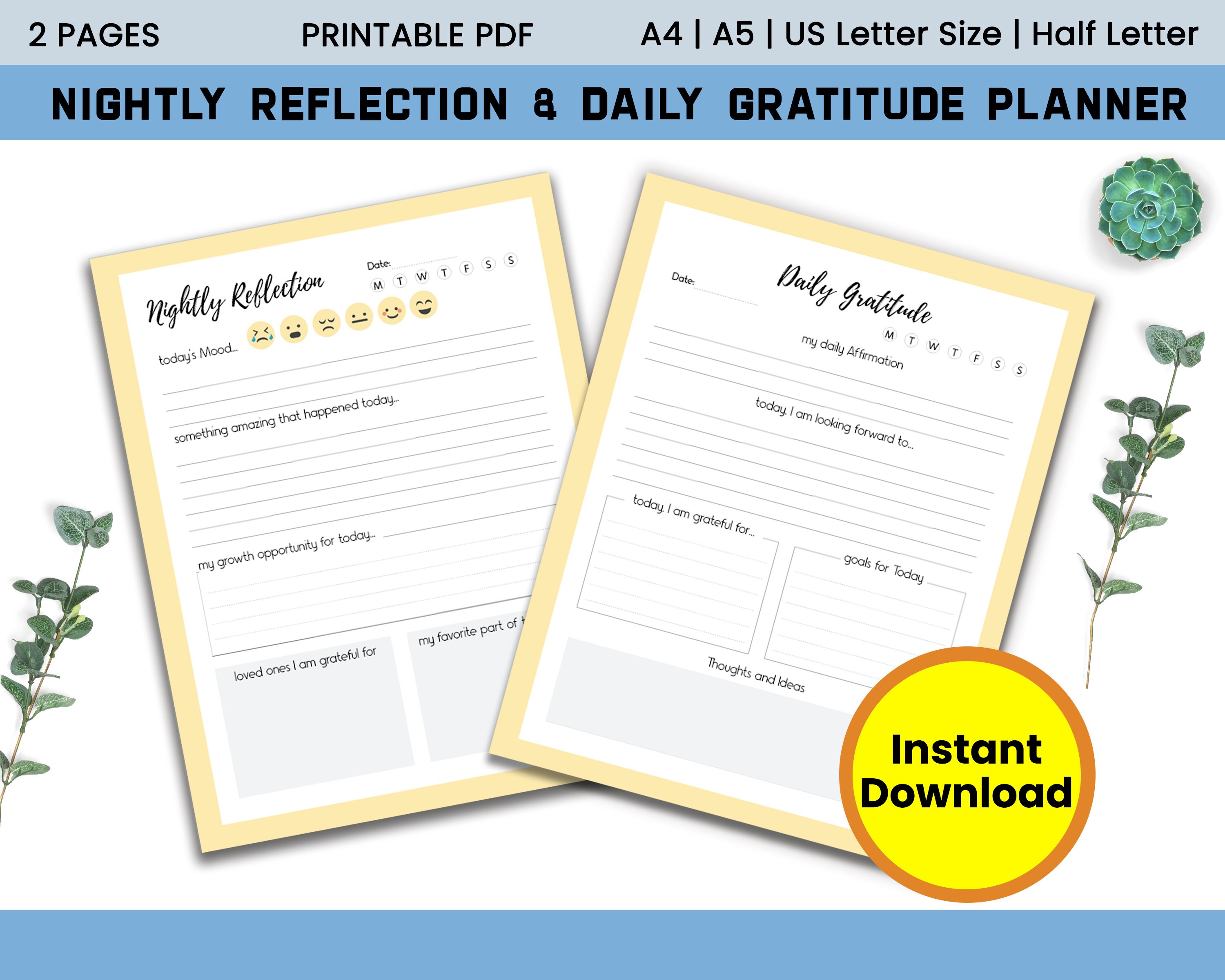 Daily Printable Gratitude Journal| Affirmation Self Care | Gratitude ...