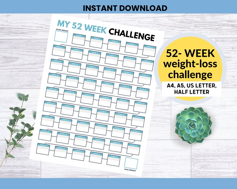 52 Week Fitness Challenge Weekly Fitness Planner Printable Weekly ...