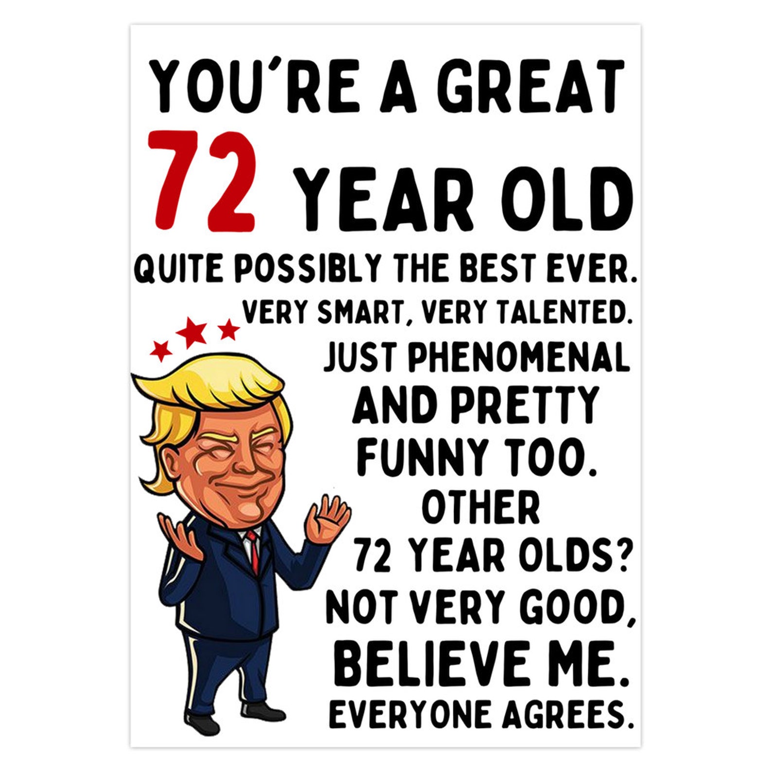 72nd Birthday Card, Funny 72nd Birthday Card, 72nd Birthday Gift Idea ...