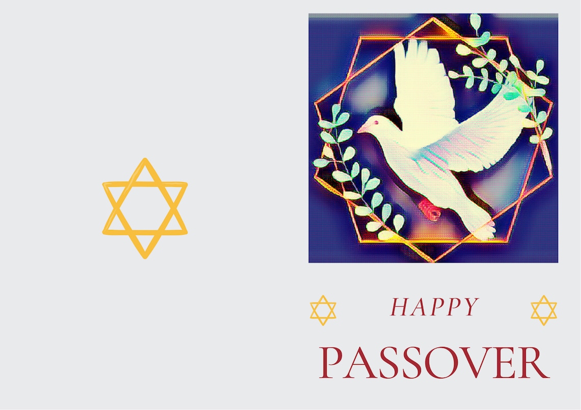Shalom Happy Passover Digital Painting Blue White Dove | Etsy