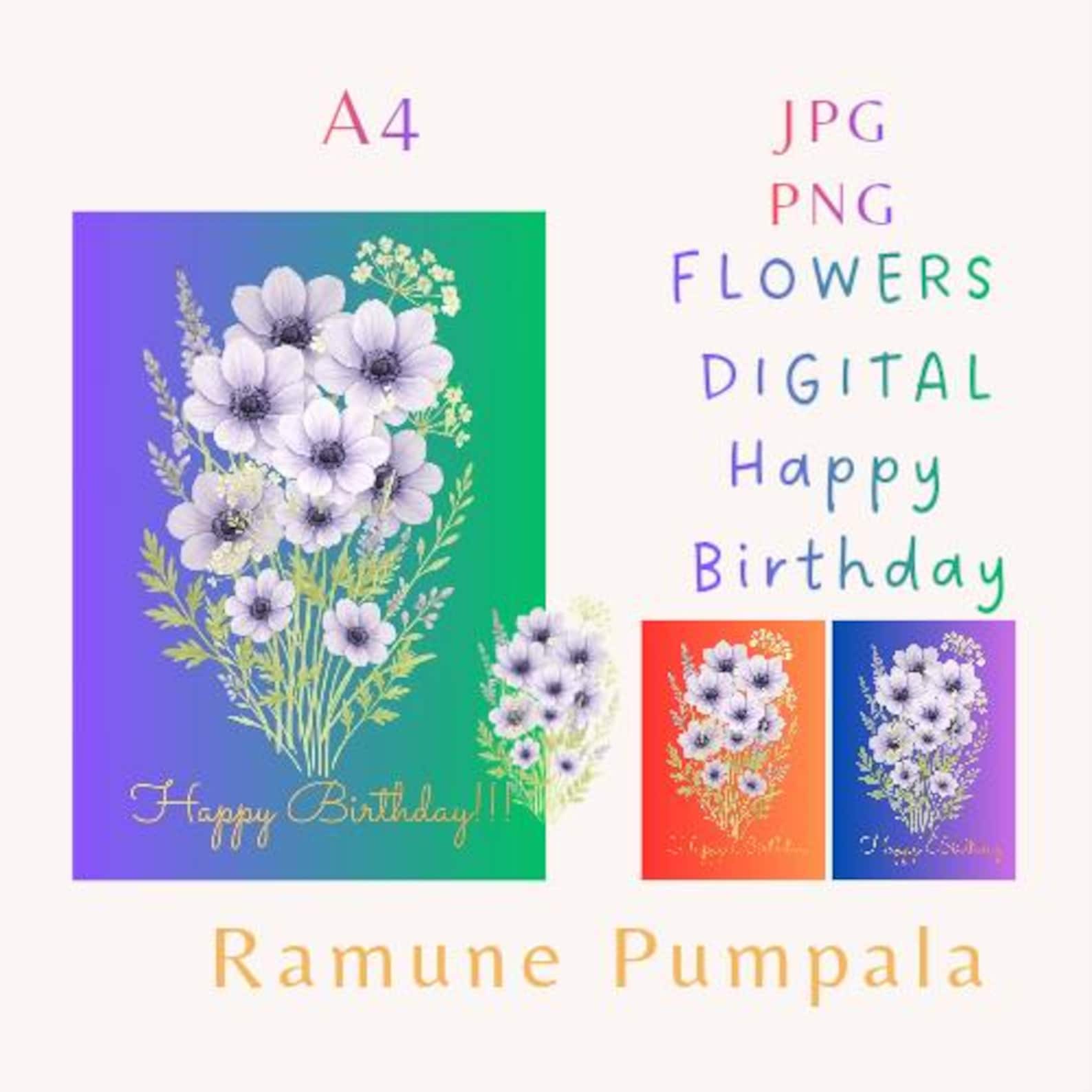 Printable Happy Birthday Flower Poster Violet Printable Botanical ...
