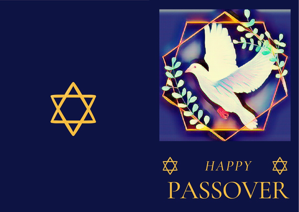 Shalom Happy Passover Digital Painting Blue White Dove | Etsy