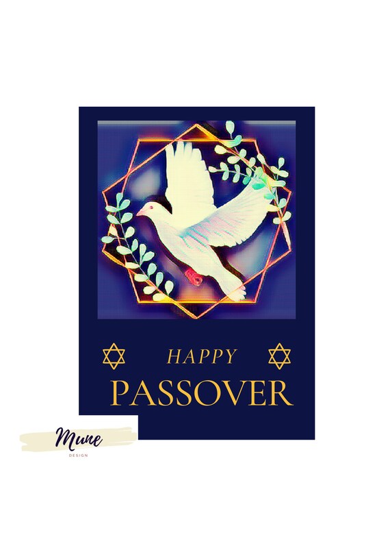 Shalom Happy Passover Digital Painting Blue White Dove | Etsy