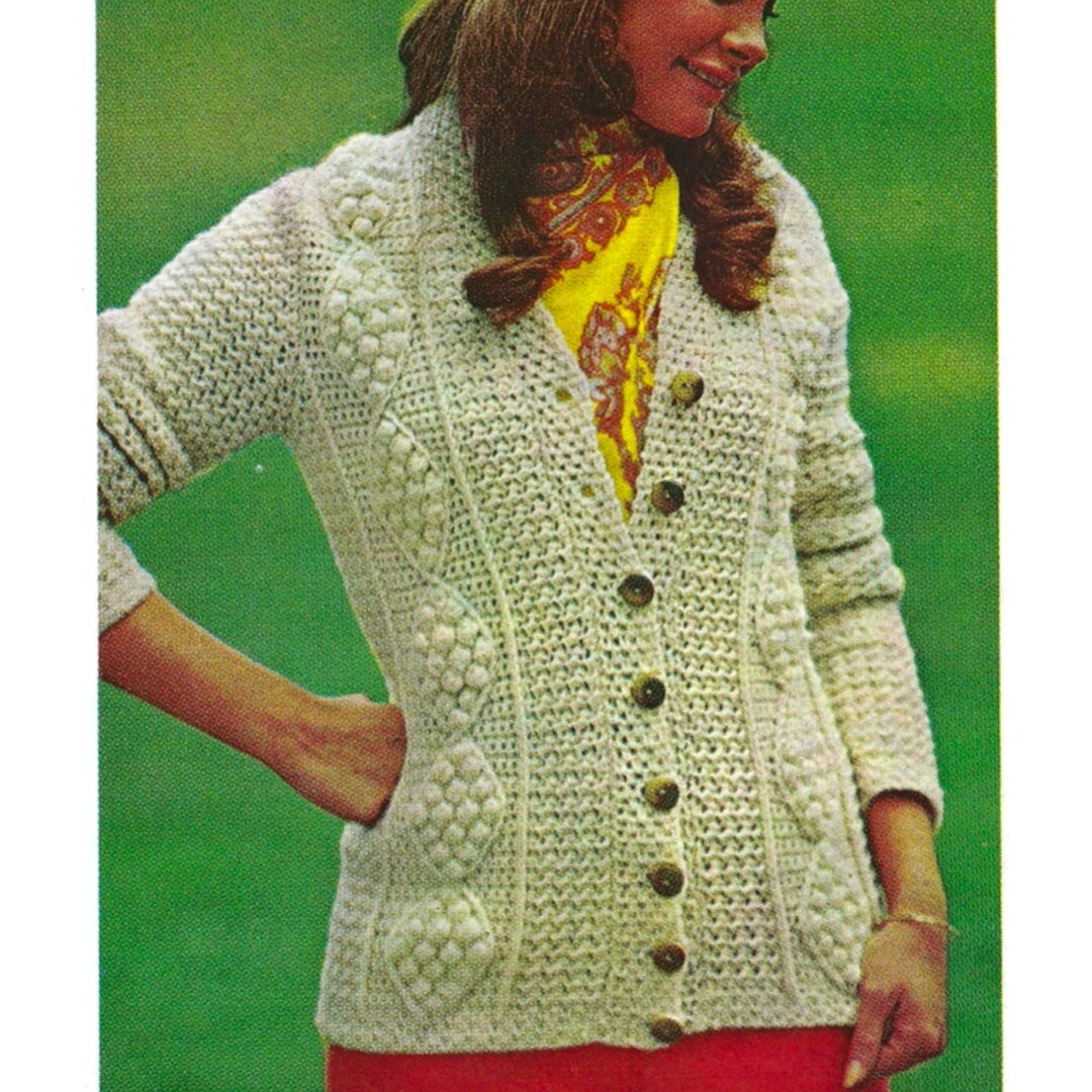1970s Cardigan Crochet Pattern, Vintage Cardigan Crochet Pattern ...