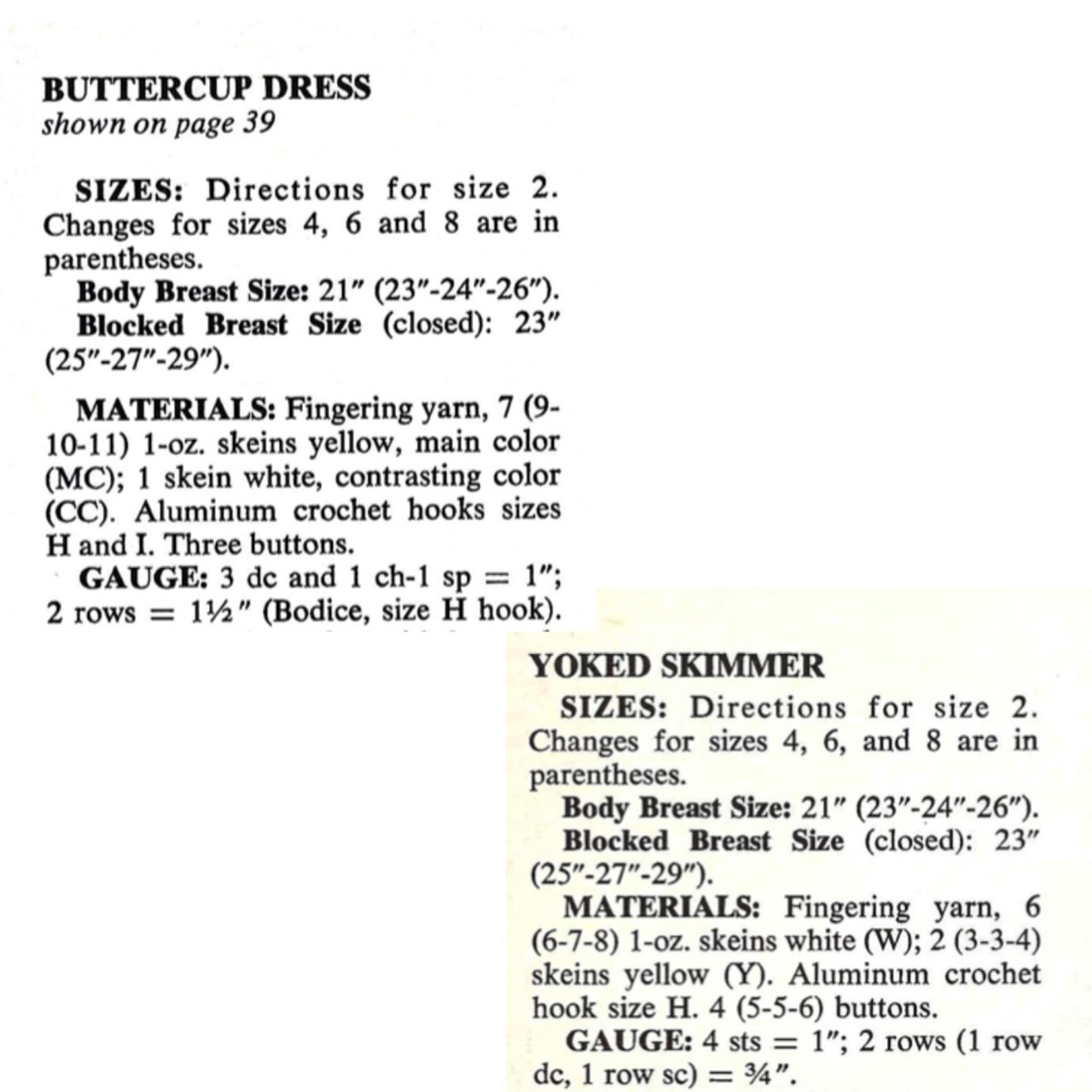 1970s Yoked Skimmer Dress and Buttercup Dress Crochet Pattern - Etsy