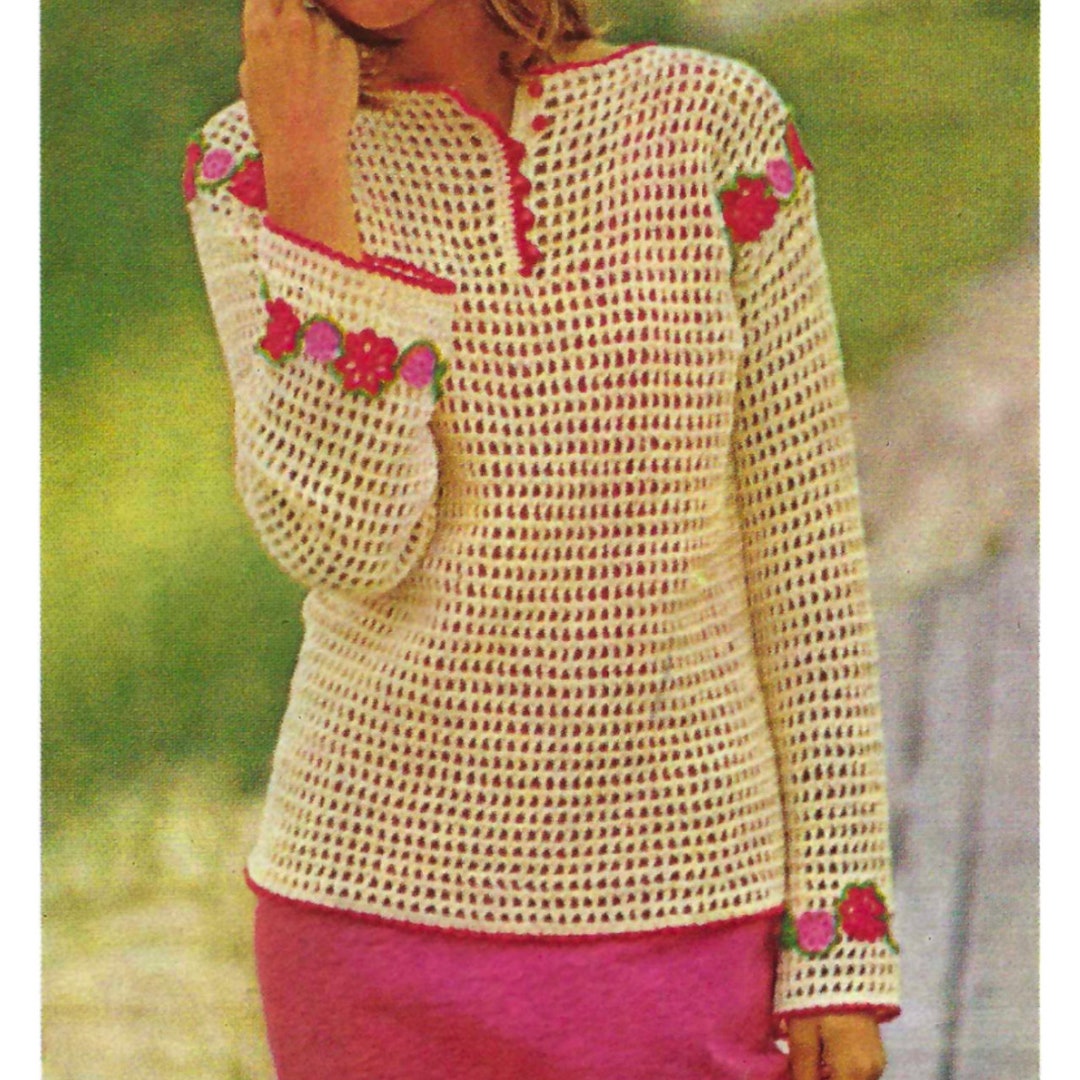 Flowered Filet Crochet Pattern, 70s Crochet Pattern, Vintage 1970s ...