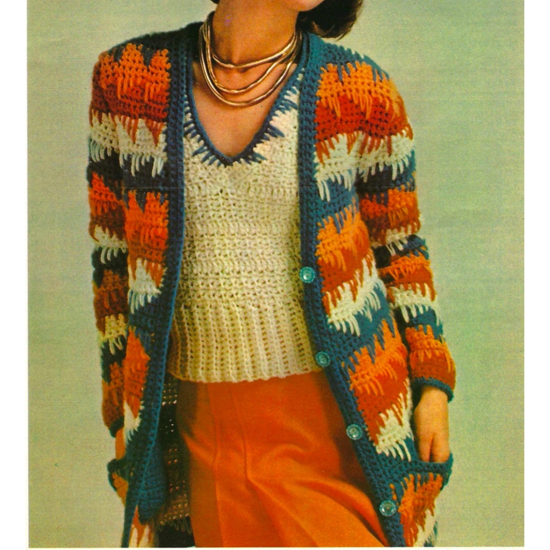 1970s Sweater and Scarf Set Crochet Pattern, Vintage Crochet Pattern ...