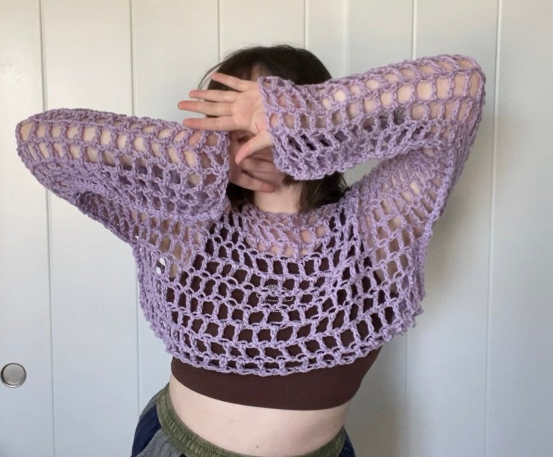 Mesh Crochet Top Mesh Long Sleeve Top Crochet Pattern Etsy