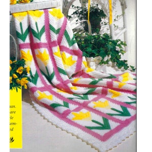 90s Tulip Afghan Crochet Pattern, Vintage 1990s Crochet Pattern, Tulip ...