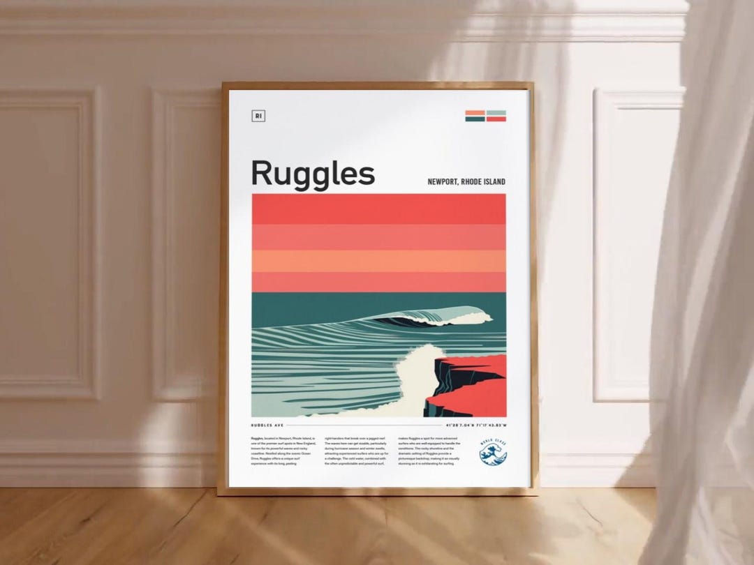 Ruggles Surf Spot Poster Newport Rhode Island Travel Print Coastal Wall ...