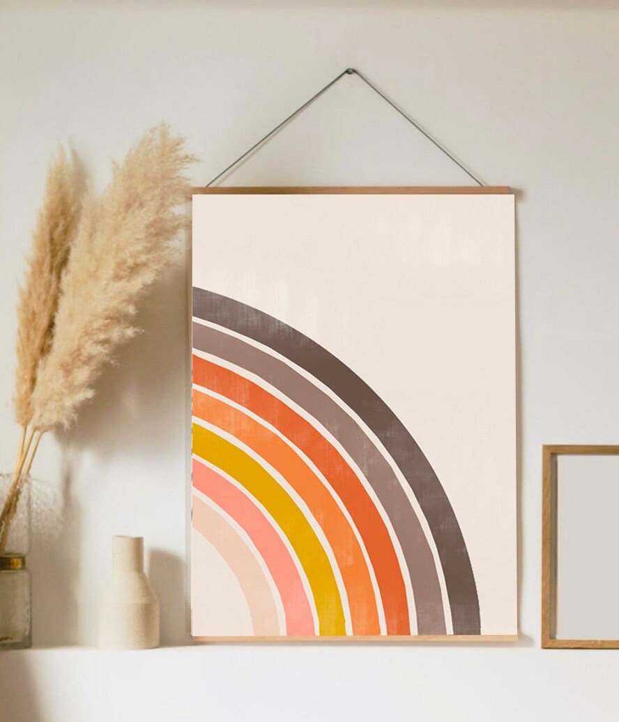 Minimalist Mid Century Modern Rainbow Print Neutral Wall Art Etsy