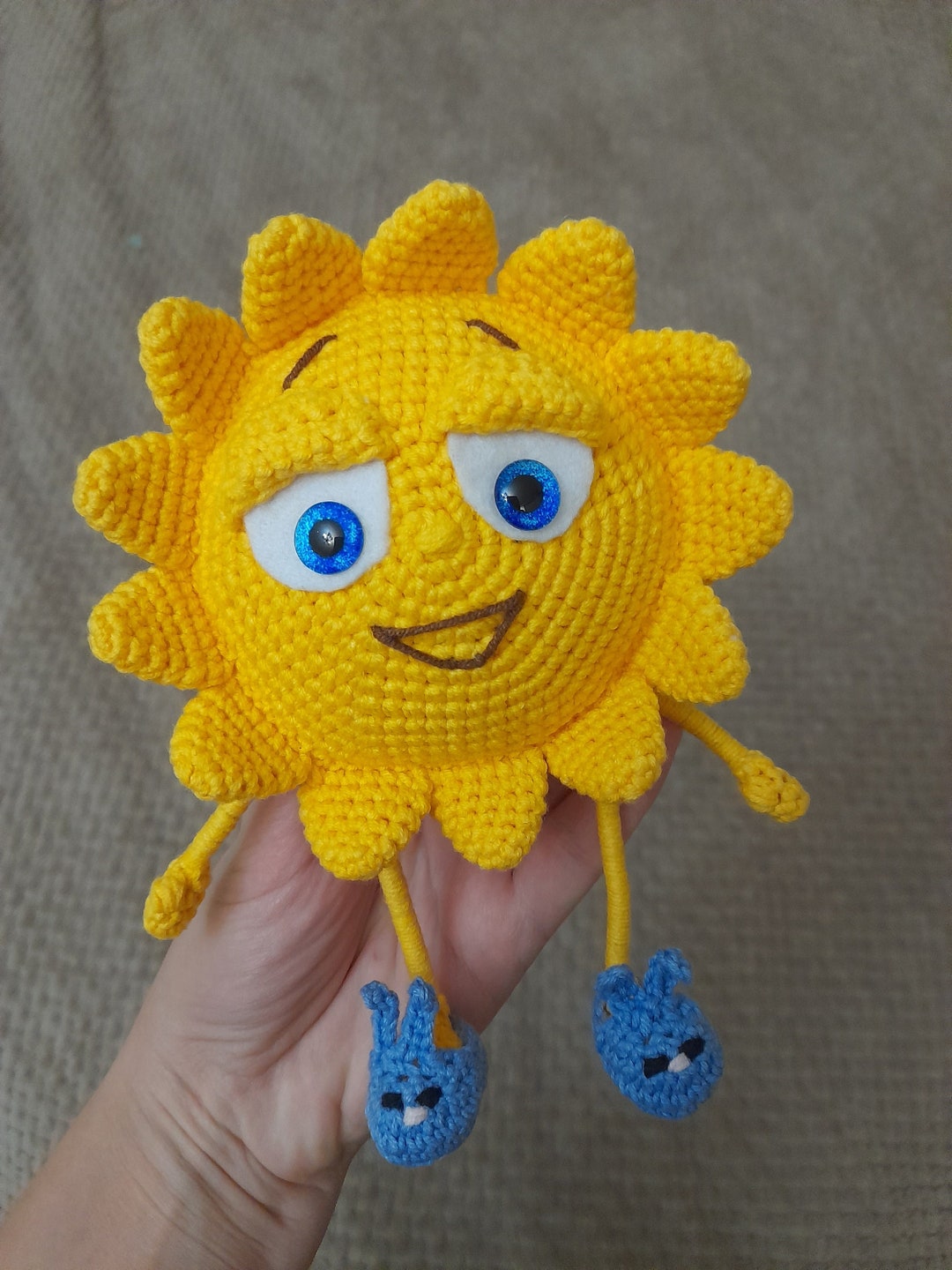 Knitted Smiling Sun Knitted Toy a Fun Toy Cute Smiling Sun Handmade Toy ...